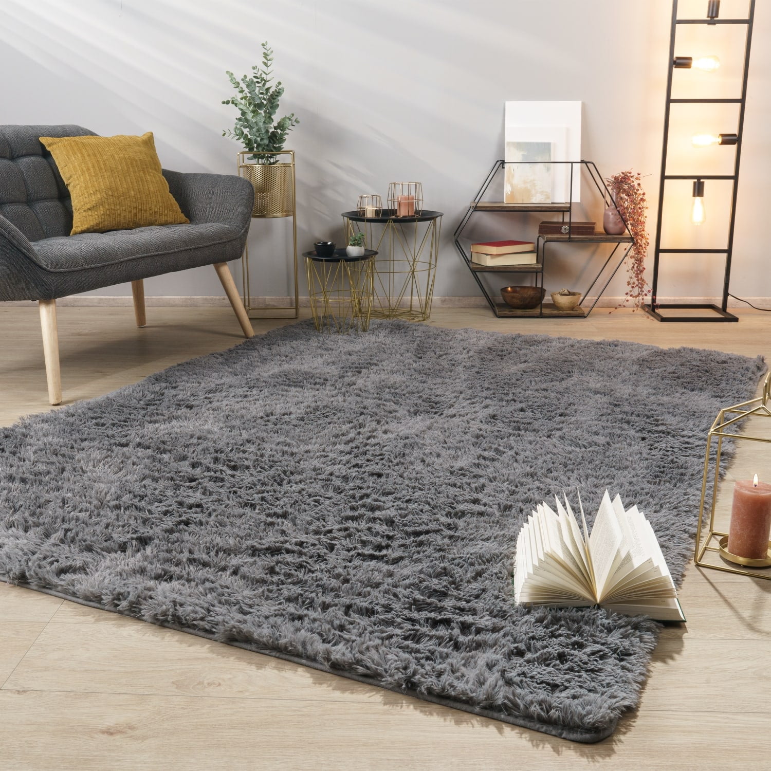 Paco Home Shag Rug Super Light & Cozy in Grey - 4'7" x 6'7" (4'x6 ...