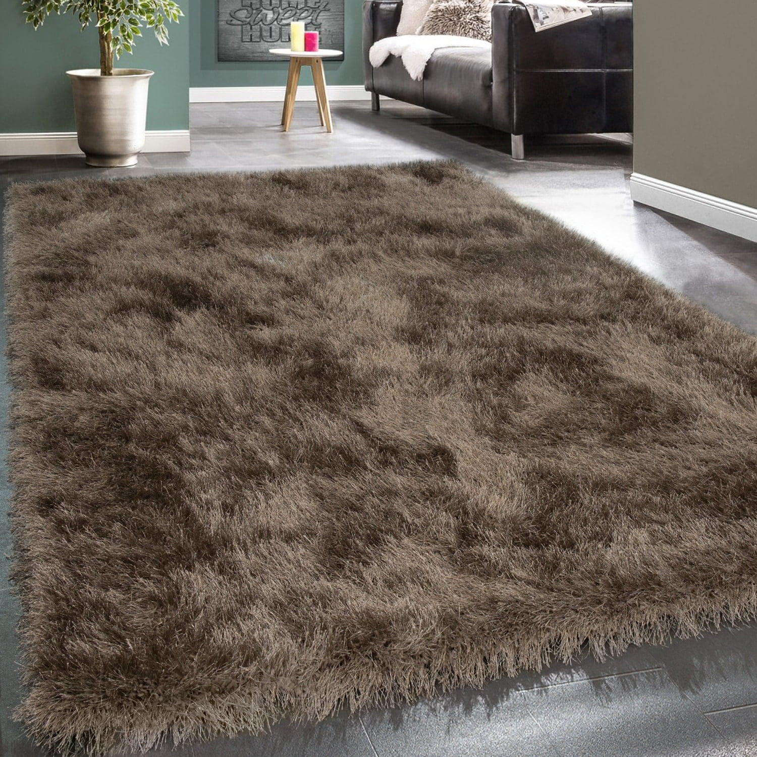 Paco Home Soft Shag Rug For Bedroom & Living-Room Glossy Yarn Beige 3 ...