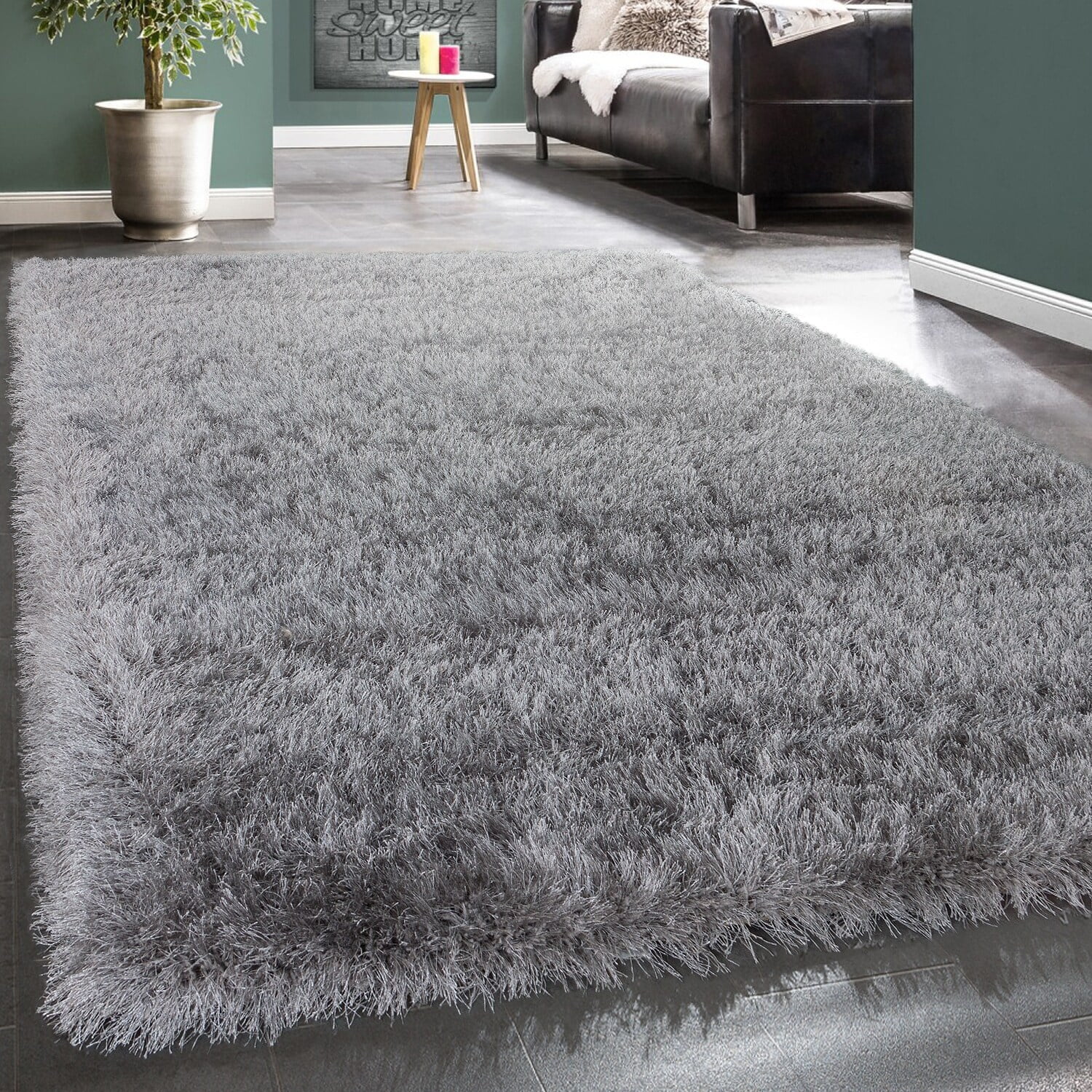 Paco Home Soft Shag Rug For Bedroom & Living-Room Glossy Yarn Gray 5'3 ...
