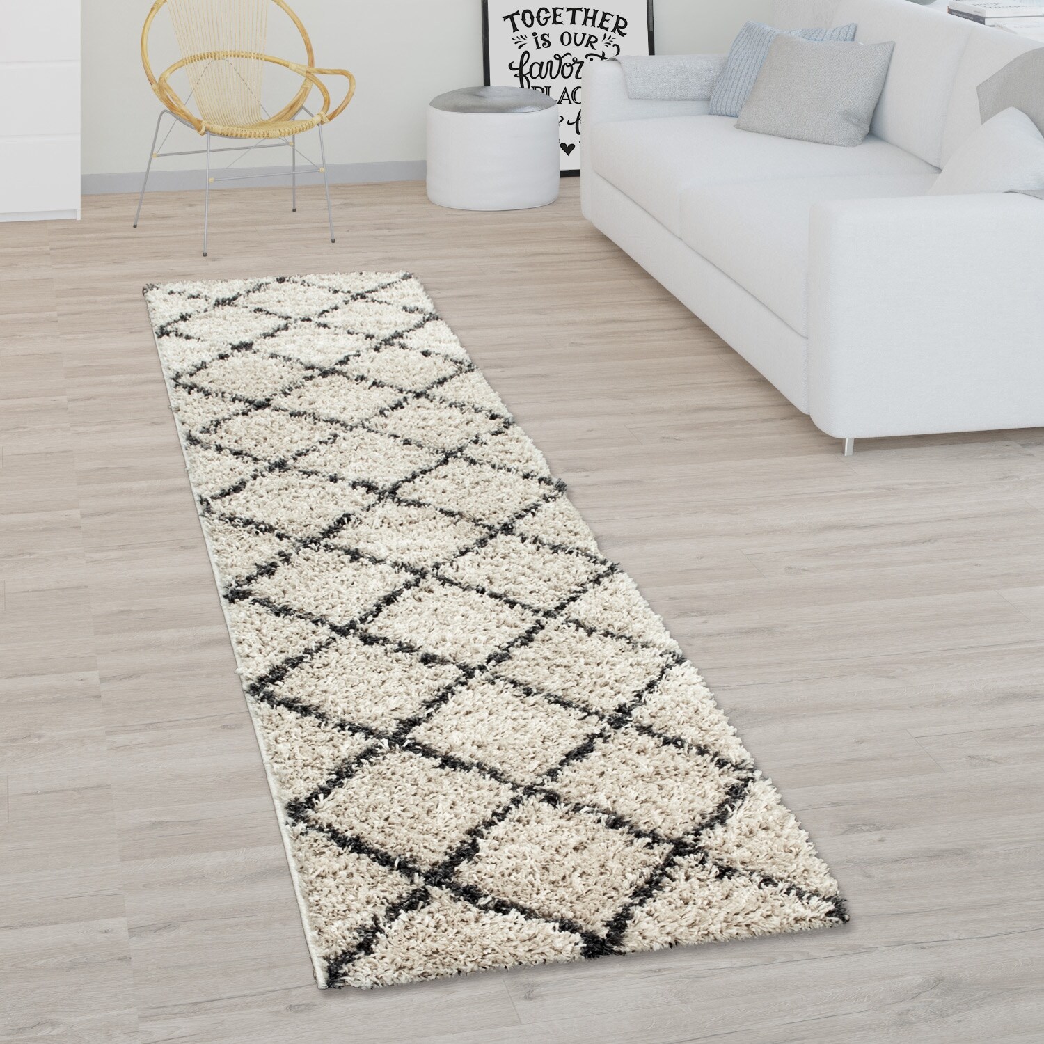 Paco Home Soft Shag Rug in Anthracite with Diamond Pattern - Scandi ...