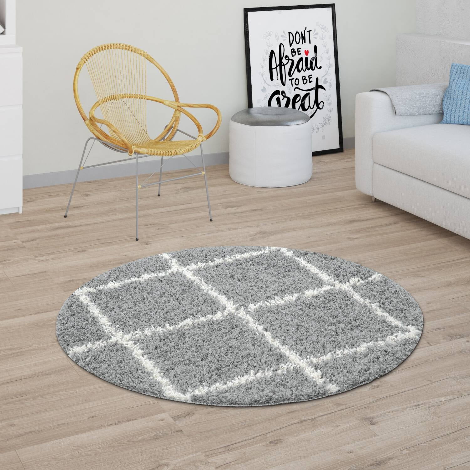 Paco Home Soft Shag Rug in Anthracite with Diamond Pattern - Scandi ...