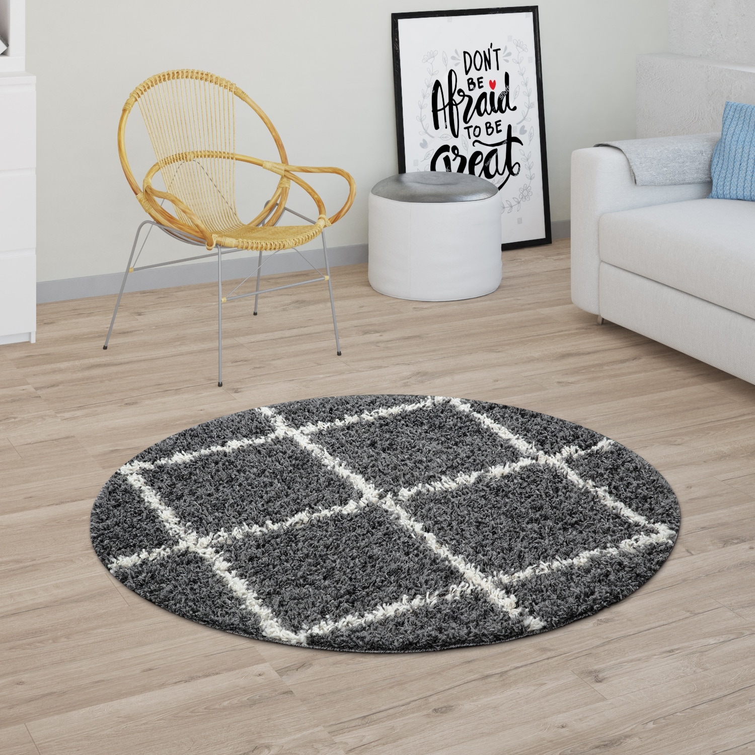 Paco Home Soft Shag Rug in Anthracite with Diamond Pattern - Scandi ...