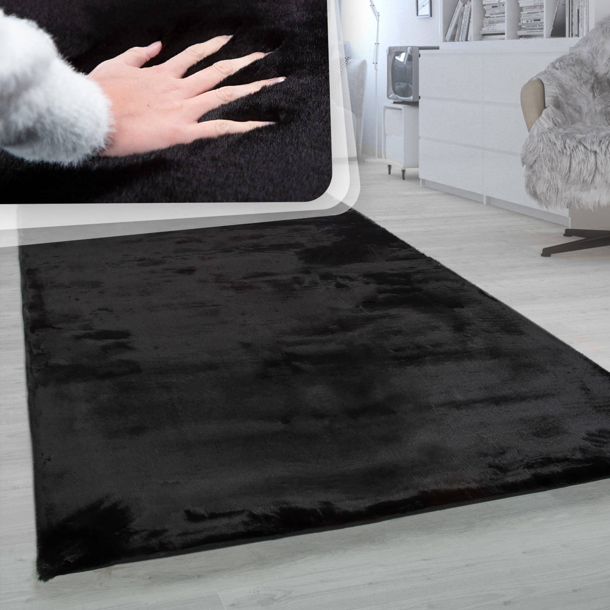 Paco Home Soft Shag Rug with Luxurious Touch in Black - 3'11" x 5'3" (4 ...