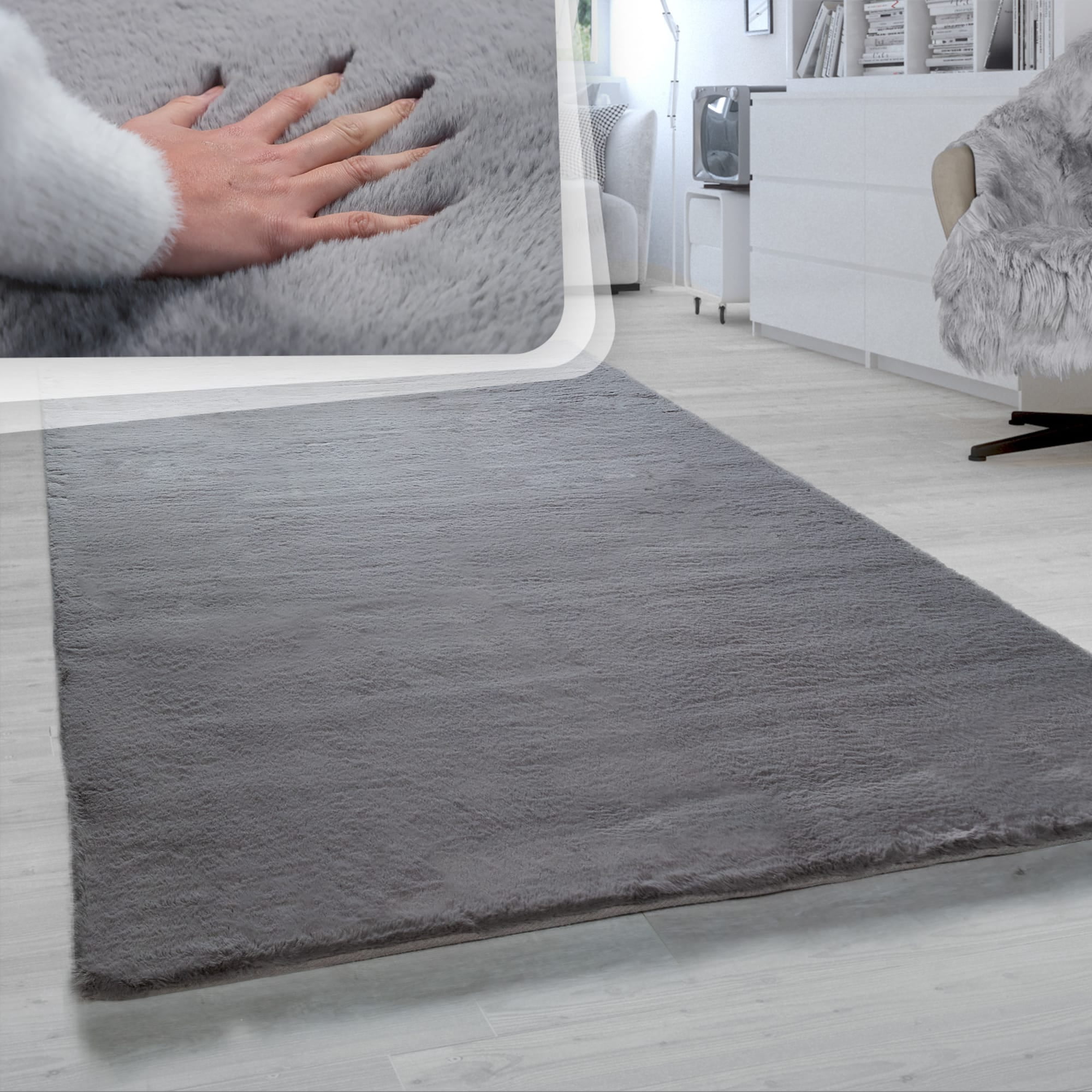 Paco Home Soft Shag Rug with Luxurious Touch in Dark Grey - 3'11" x 5'3 ...