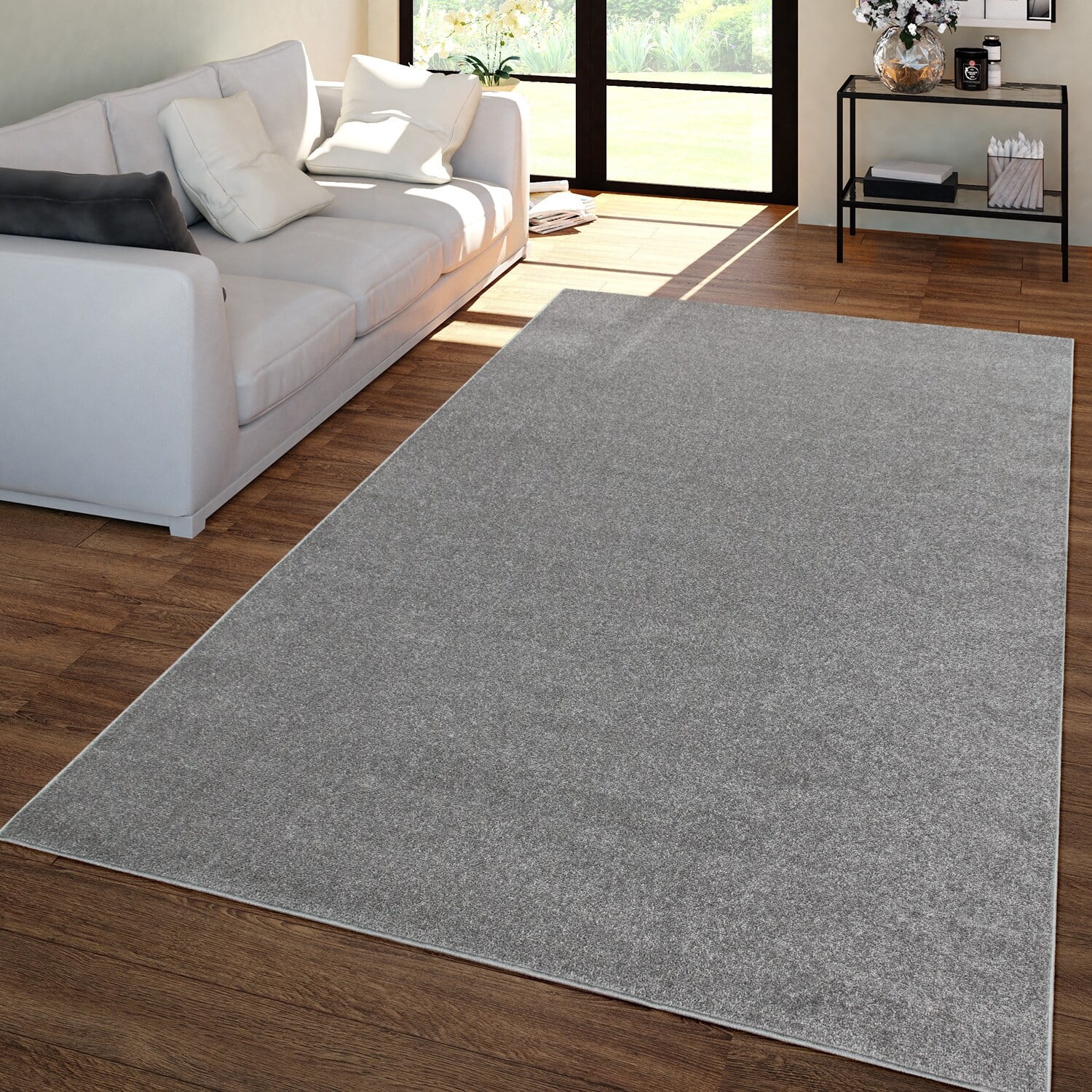 Paco Home Solid Low-Pile Rug for Living Room in Plain Colors Anthracite ...
