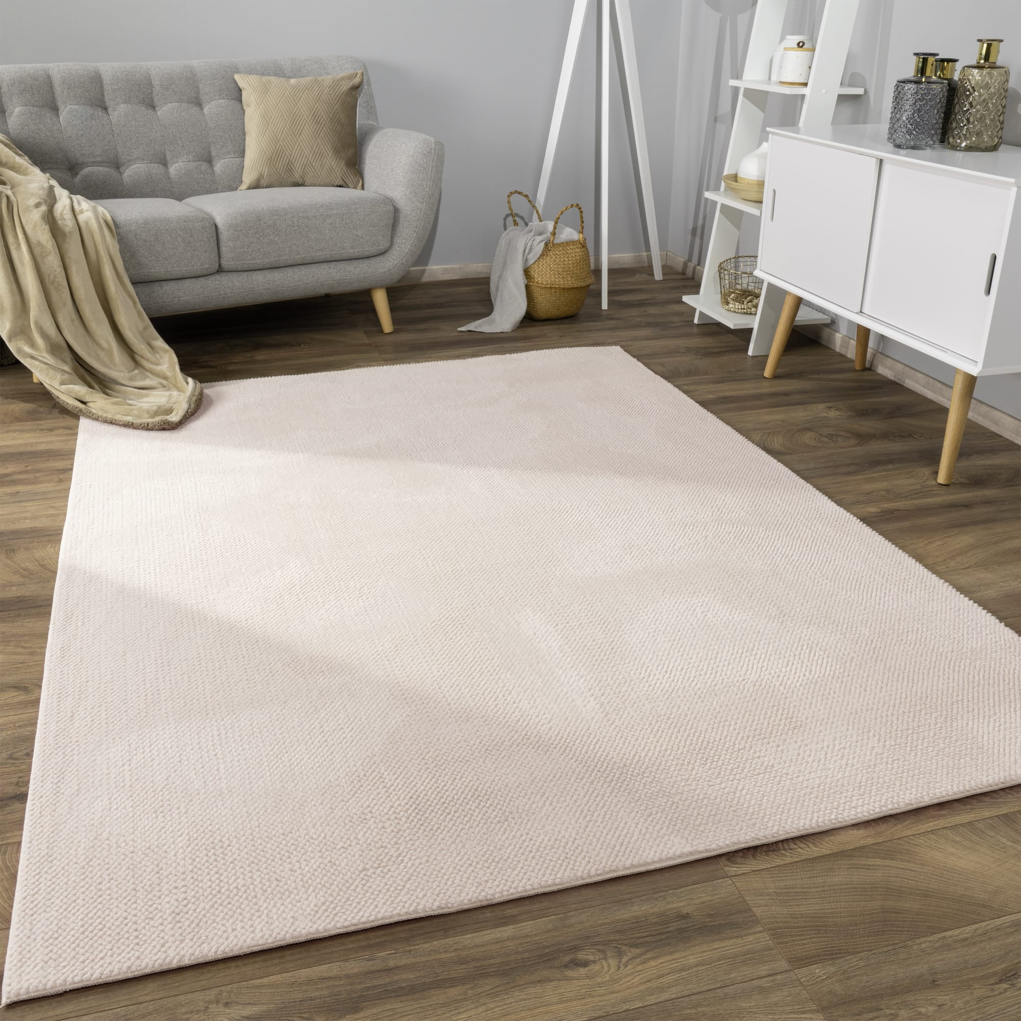 Paco Home Textured Area Rug Soft & Washable in Cream - 5'3" x 7'3" (5 ...