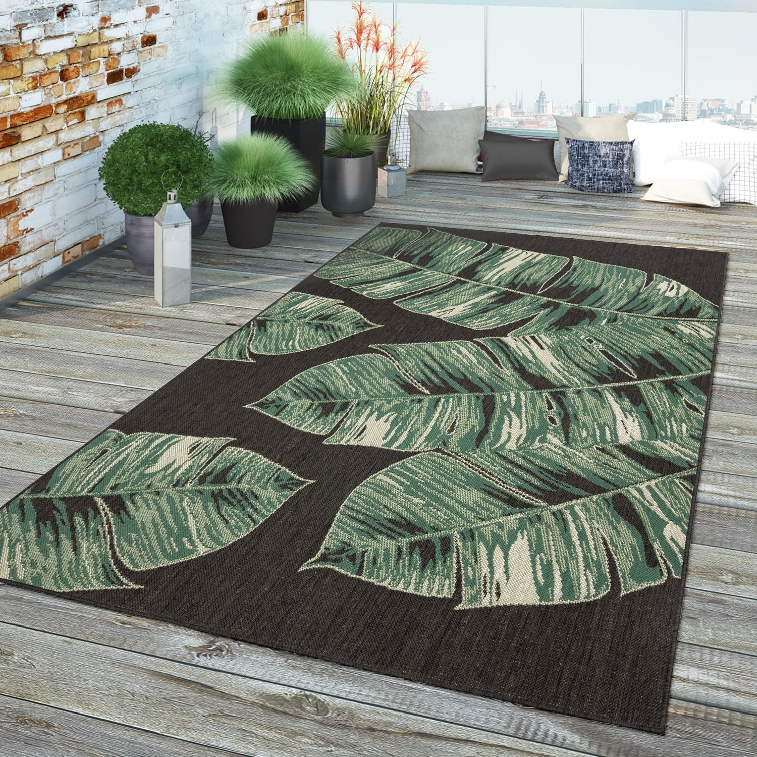 Paco Home Tropical Outdoor Rug Jungle Leaves Design for Patio 2'8" x 4 ...
