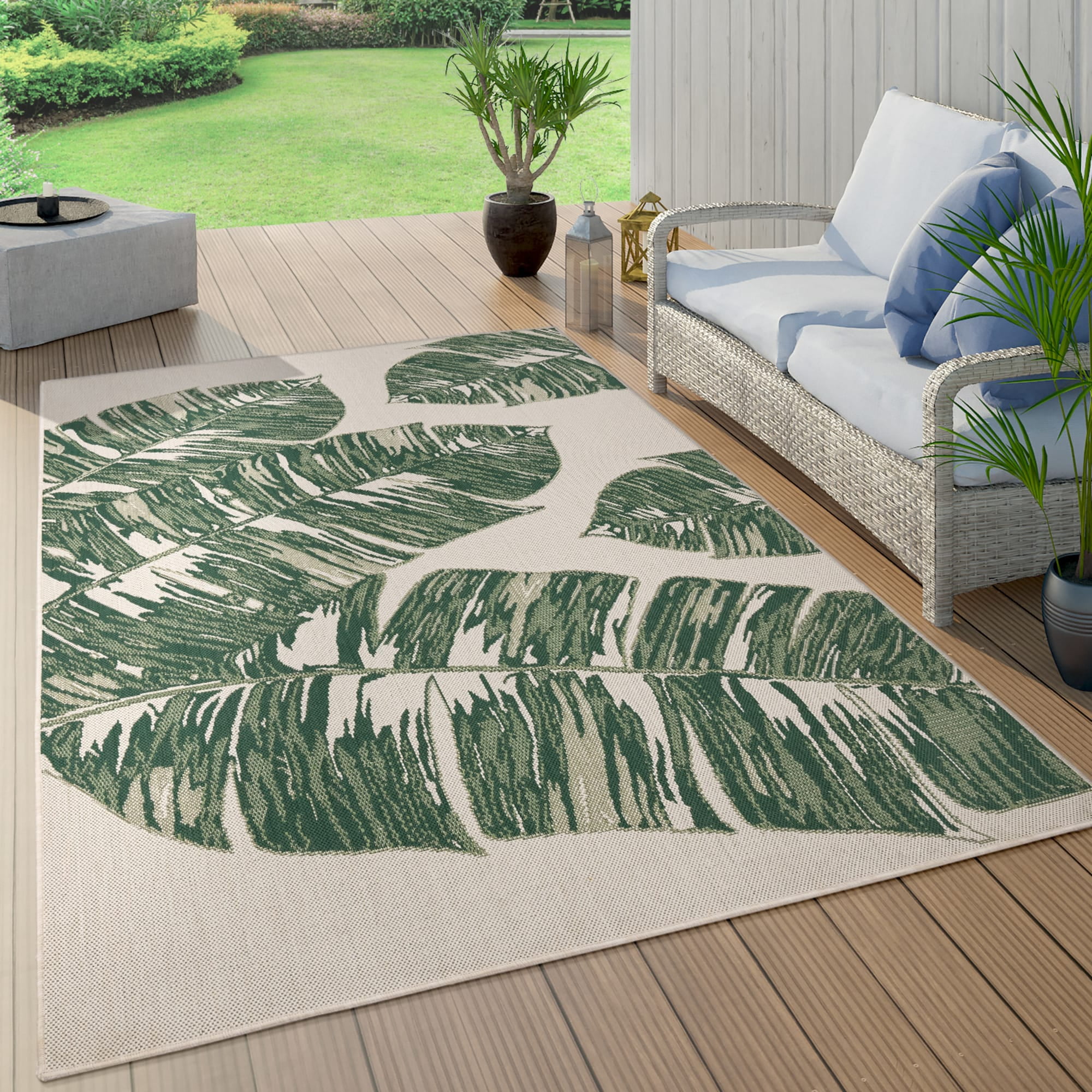 Paco Home Tropical Outdoor Rug Jungle Leaves Design in Green - 3'11" x ...
