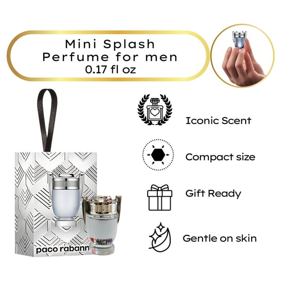 Paco Rabanne Invictus Perfume for Men Mini Splash EDT 0.17 Fl Oz ...