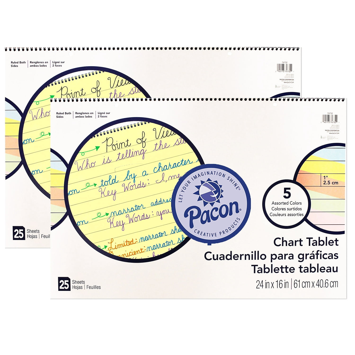 Pacon 1" Ruled Colored Paper Chart Tablet 24" x 16" 25 Sheets Per ...