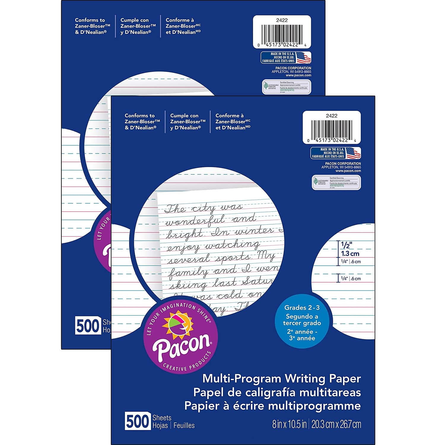 Pacon 10.5" x 8" Multi-Program Handwriting Paper 1/2" Ruled White 500 ...