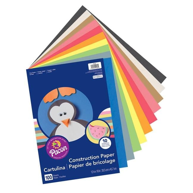 Pacon 12 x 18 in. Construction Paper, Assorted - 100 Sheet - Pack of 3 ...