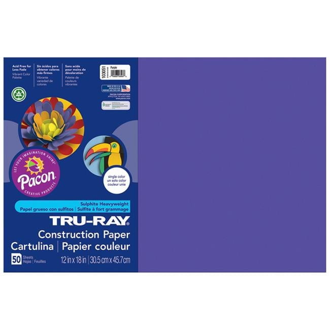Pacon 12 x 18 in. Tru Ray Purple Construction Paper - 50 Sheets Per ...