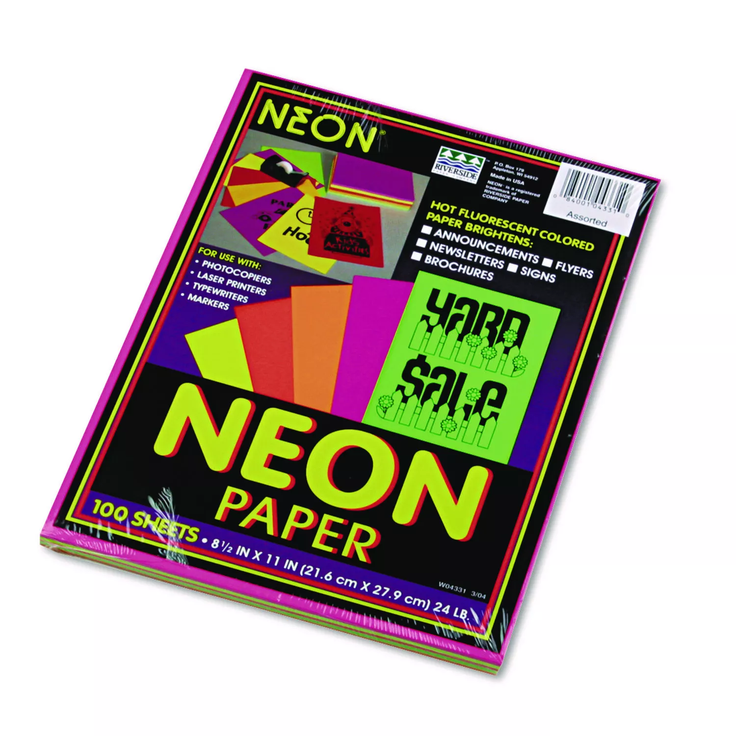 Pacon Array Neon Bond Paper Assorted Colors 24 lb 100/Pk P104331 ...