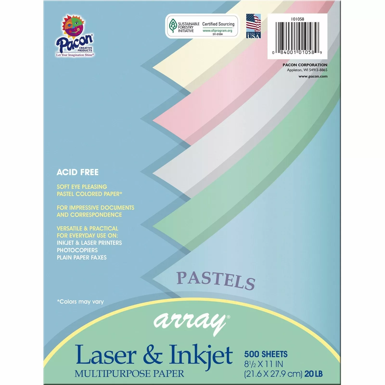 Pacon Array Pastels Paper 8.5" x 11" 20 lbs. Assorted Colors 500/Ream ...