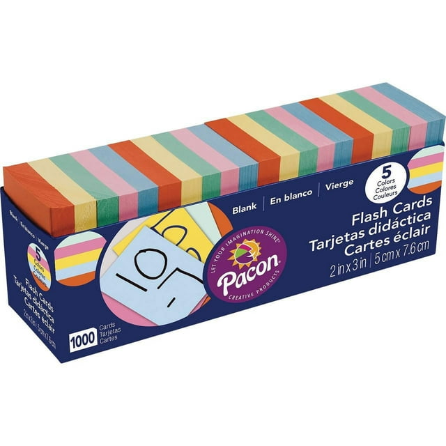 Pacon Blank Flash Cards with Dispenser Box, 5 Assorted Colors, Unruled ...