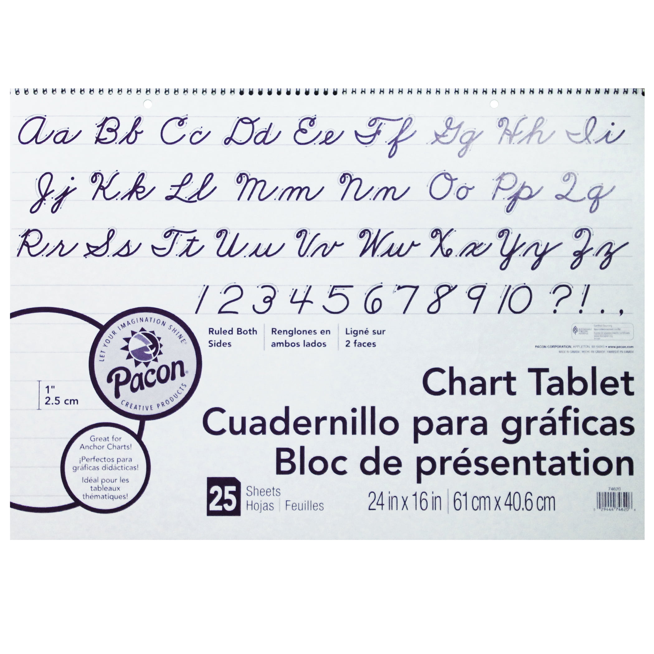Pacon® Chart Tablet, 1" Ruled, 24" x 16", White - 25 Sheets per pad, 6 ...