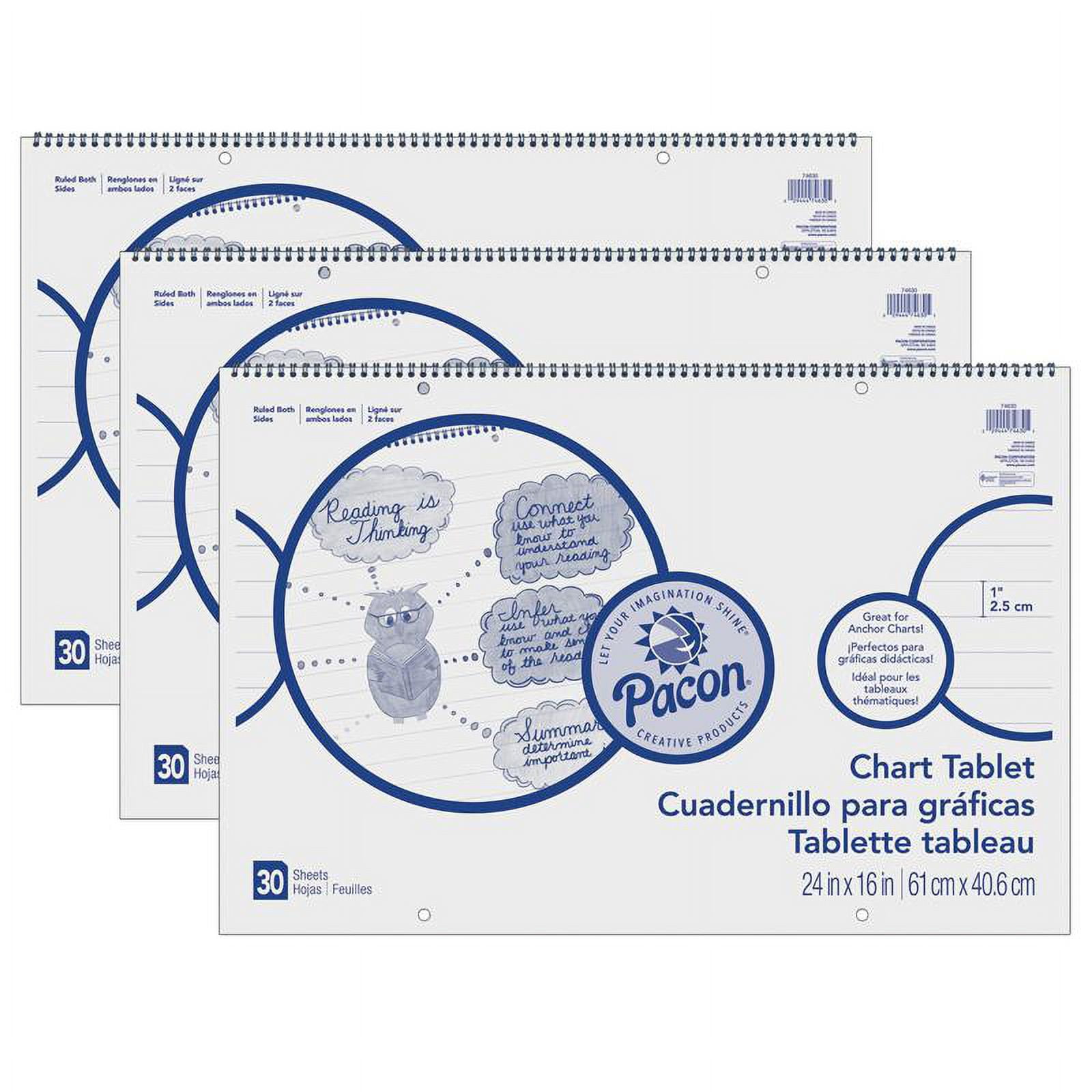 Pacon Chart Tablet, Cursive Cover, 1" Ruled, 30 Sheets Per Tablet, 3 ...