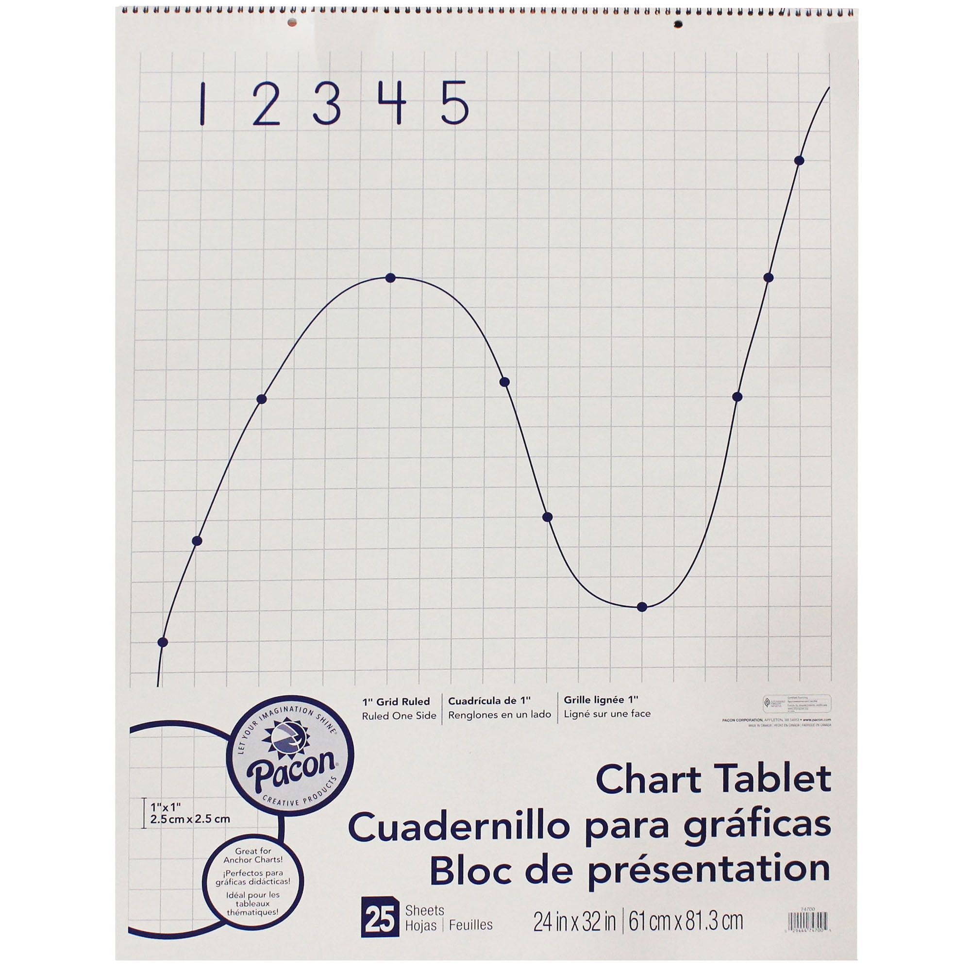 Pacon Chart Tablet Quadrille, 1" Squares, 24" x 32", White, 25 Sheets ...