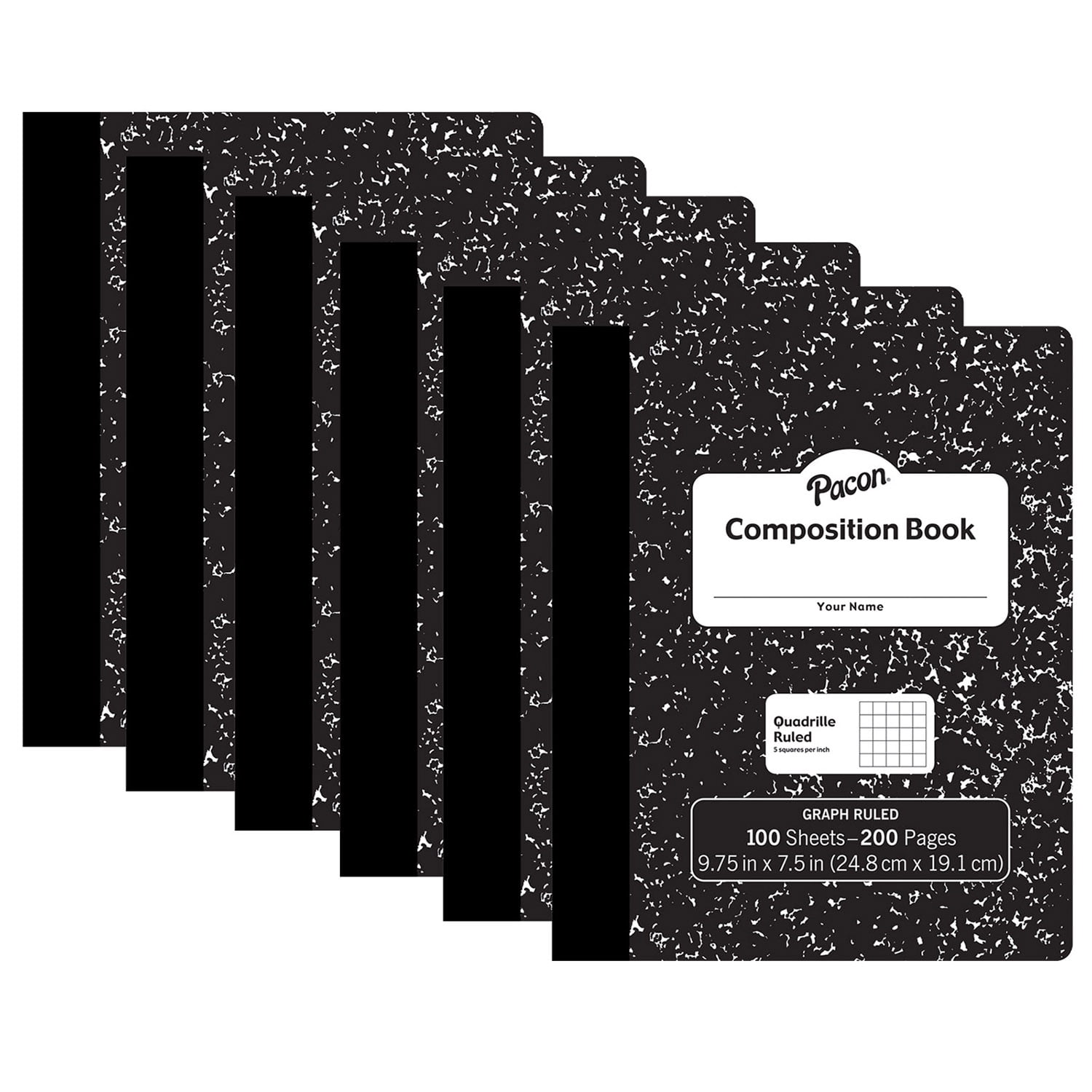 Pacon Composition Book, Black Marble, 1/5" Quadrille Ruled, 9-3/4" x 7 ...