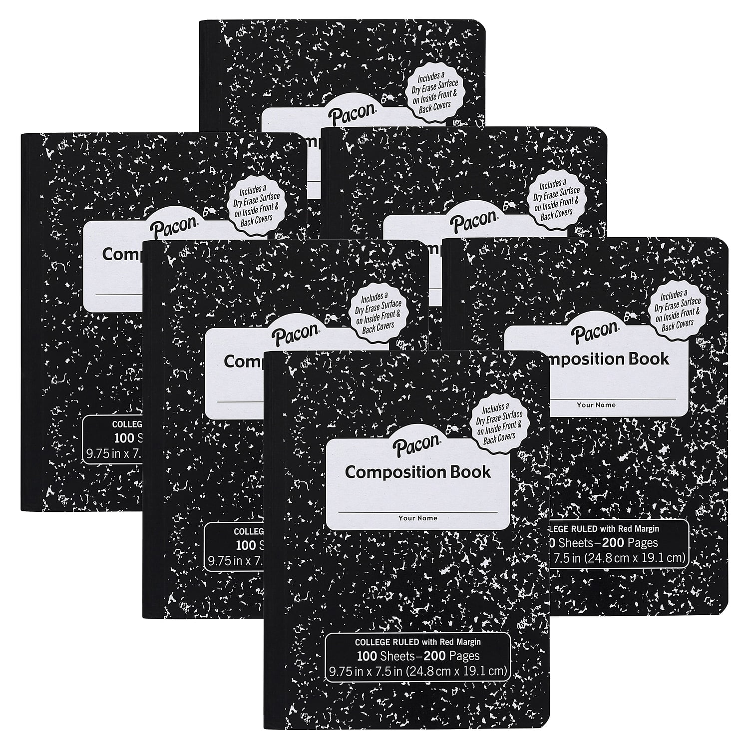 Pacon Composition Books with Dry Erase Surfaces, Wide Ruled, Black ...