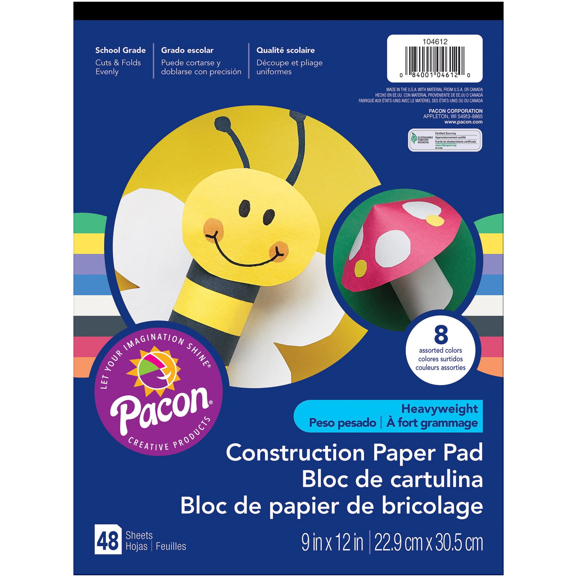 Pacon® Construction Paper Pad, 9" x 12", Assorted Colors - 48 Sheets ...