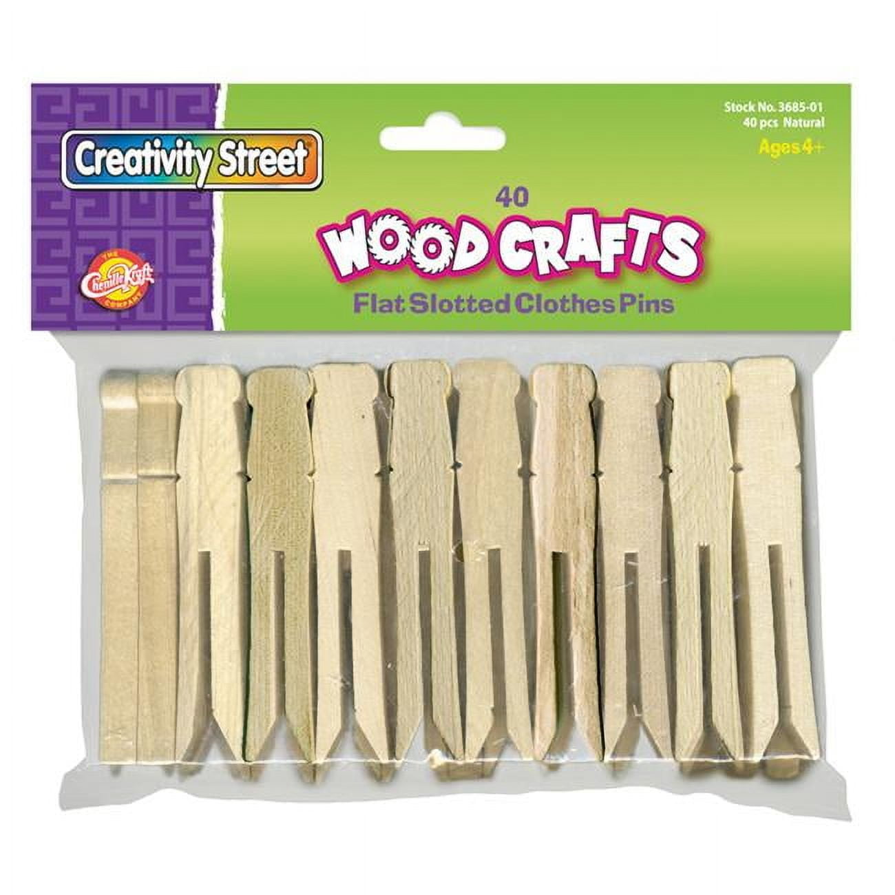 Pacon Creativity Street Wooden Flat Slotted Clothespin, Natural - 40 ...
