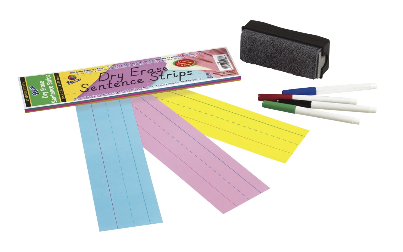 Pacon Dry Erase Sentence Strips, 3 x 12 Inches, Assorted Colors, Pack ...