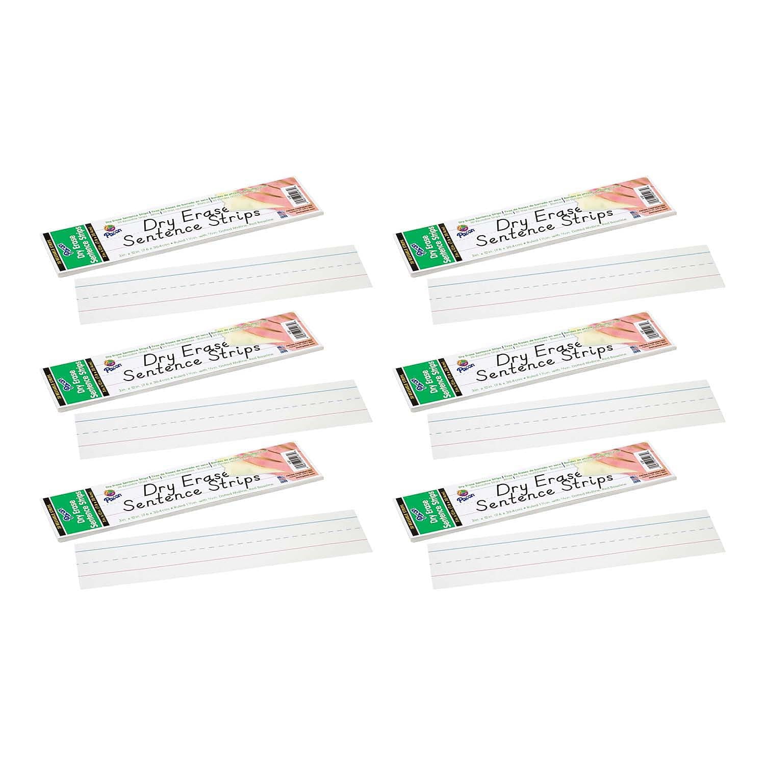 Pacon Dry Erase Sentence Strips, White, 1-1/2" X 3/4" Ruled, 3" x 12 ...