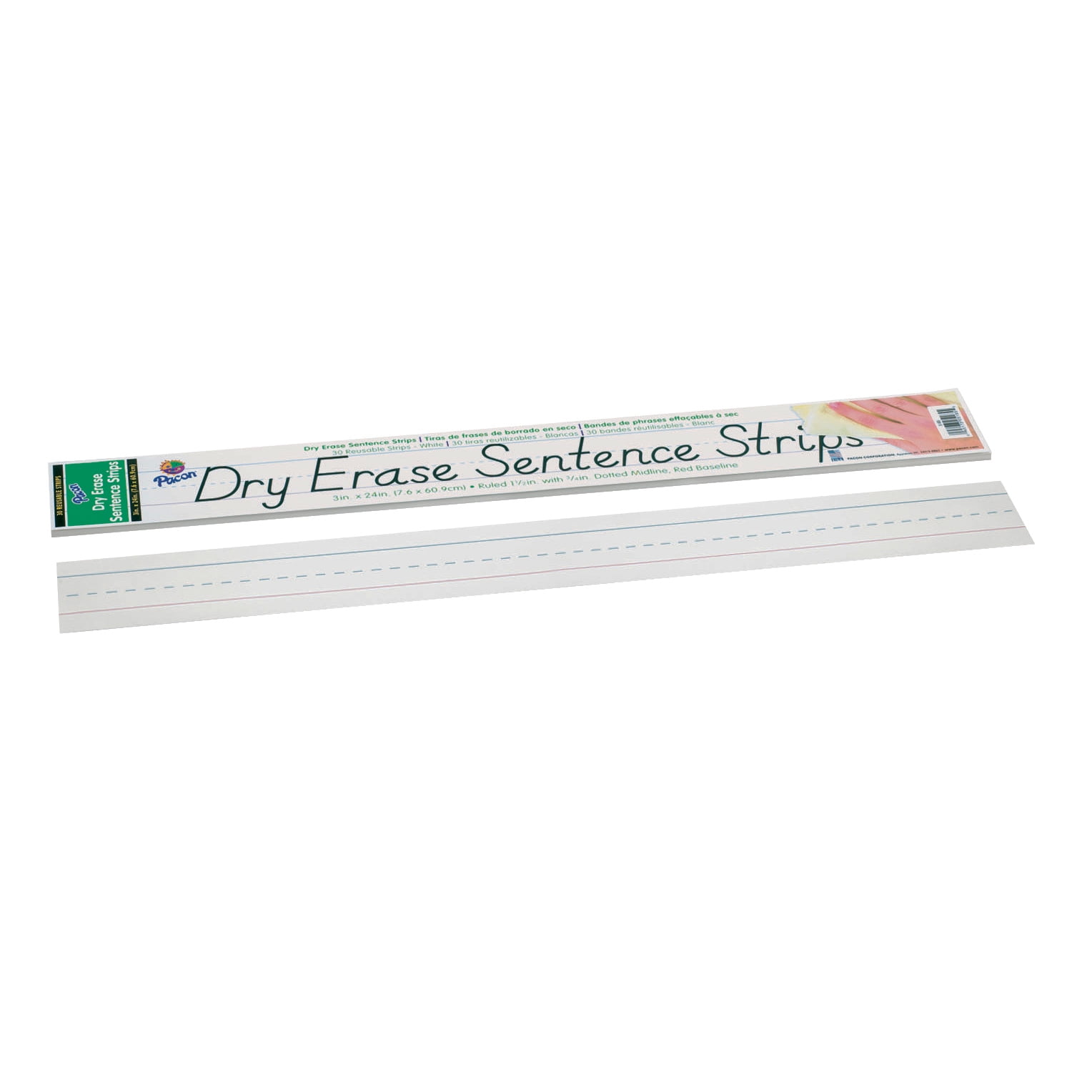 Pacon Dry Erase Sentence Strips, White, 1-1/2" X 3/4" Ruled, 3" x 24 ...