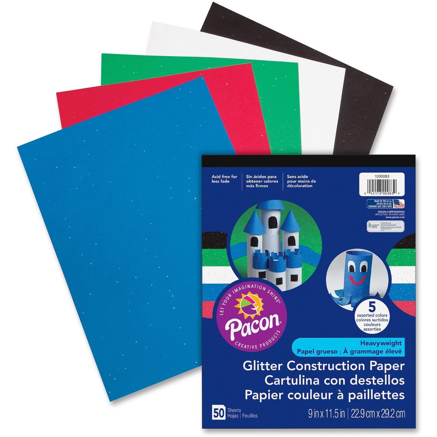 Pacon Glitter Construction Paper Pad, Assorted, 50 / Pack (Quantity ...