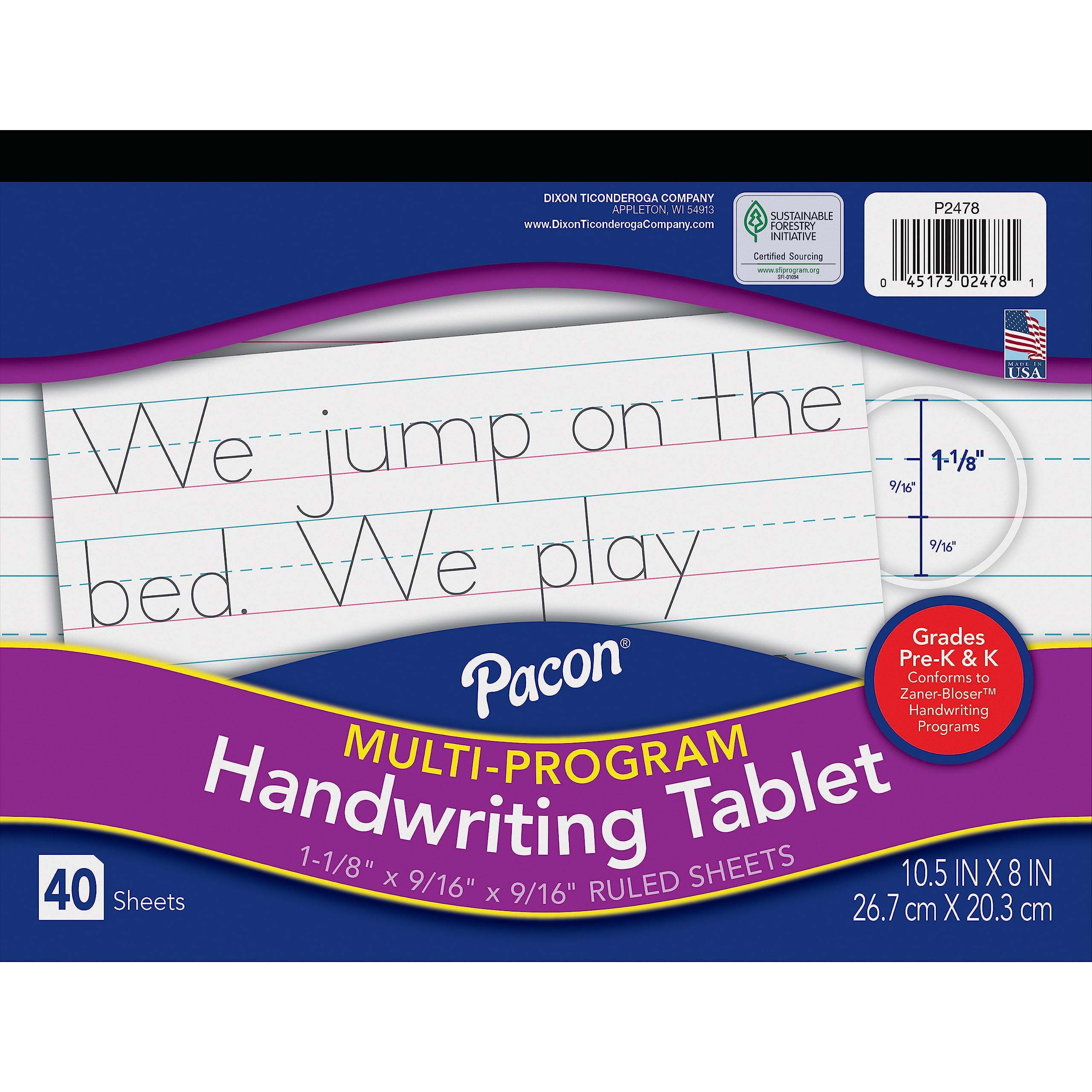 Pacon Handwriting Paper, Zaner-Bloser Grades MDA05 Pre-K & K, 1-1/8" x ...