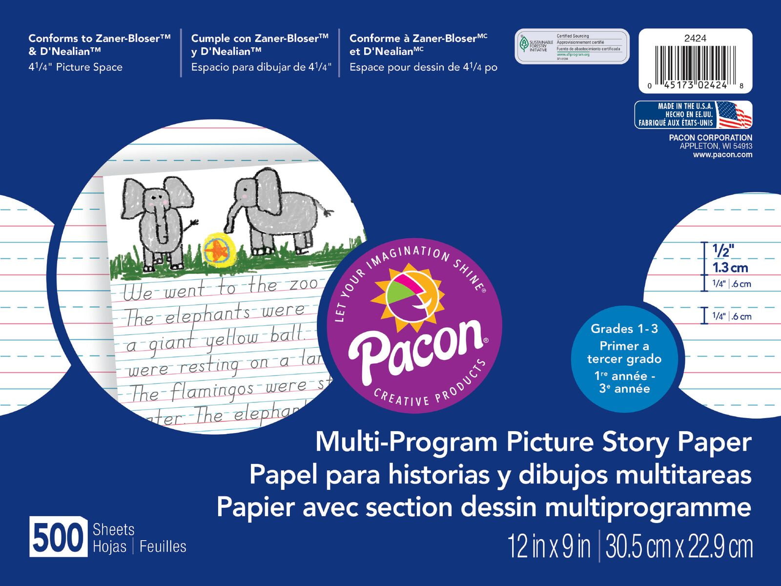 Pacon Handwriting Paper with Picture Story Space, 12" x 9", Ruled Long ...