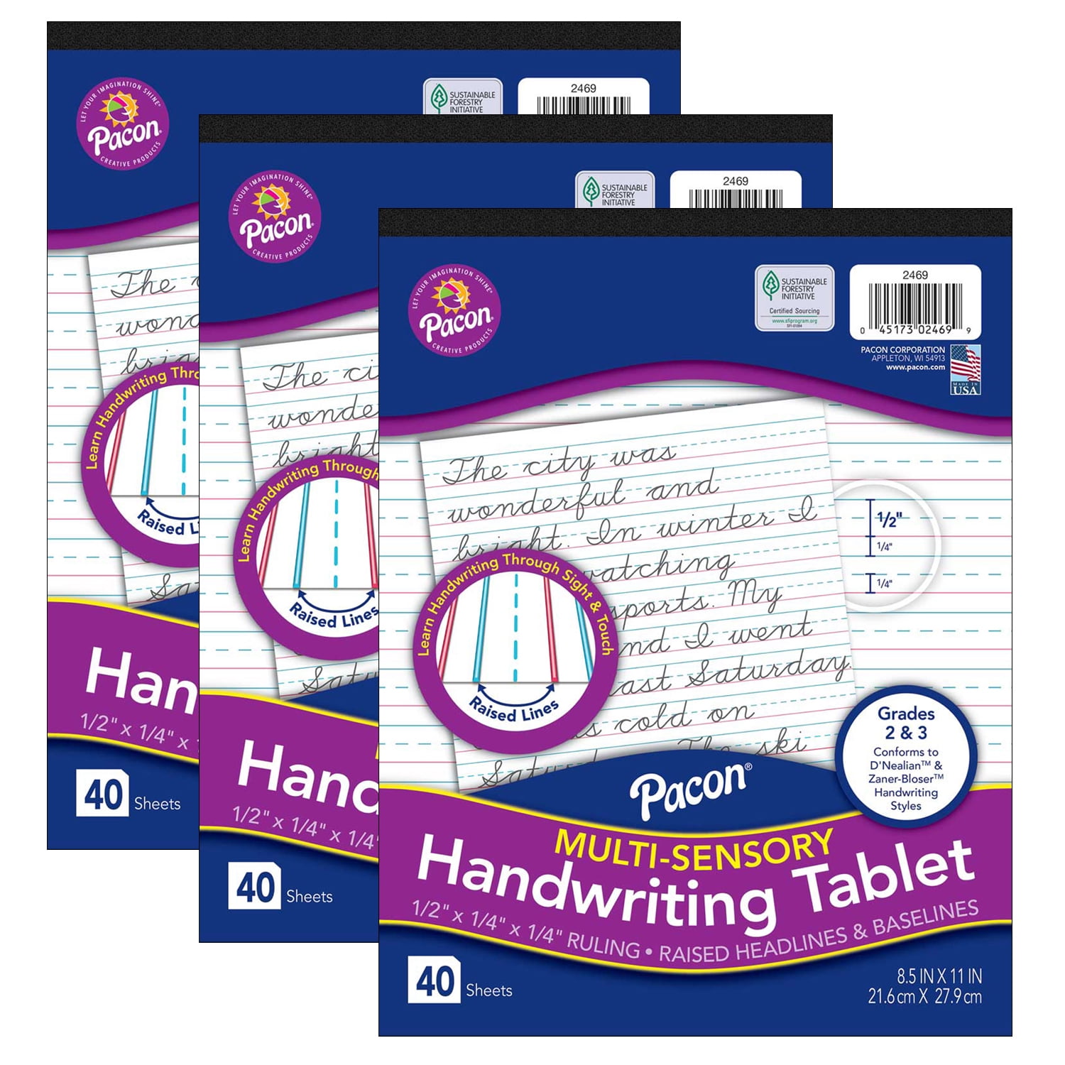Pacon Multi-Sensory Raised Ruled Tablet, Tape-Bound Tablet, 40 Sheets ...