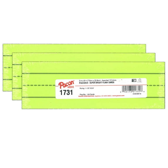 Pacon Super Bright Flash Cards, 5 Assorted Colors, 1-1/2" x 3/4" Ruled ...