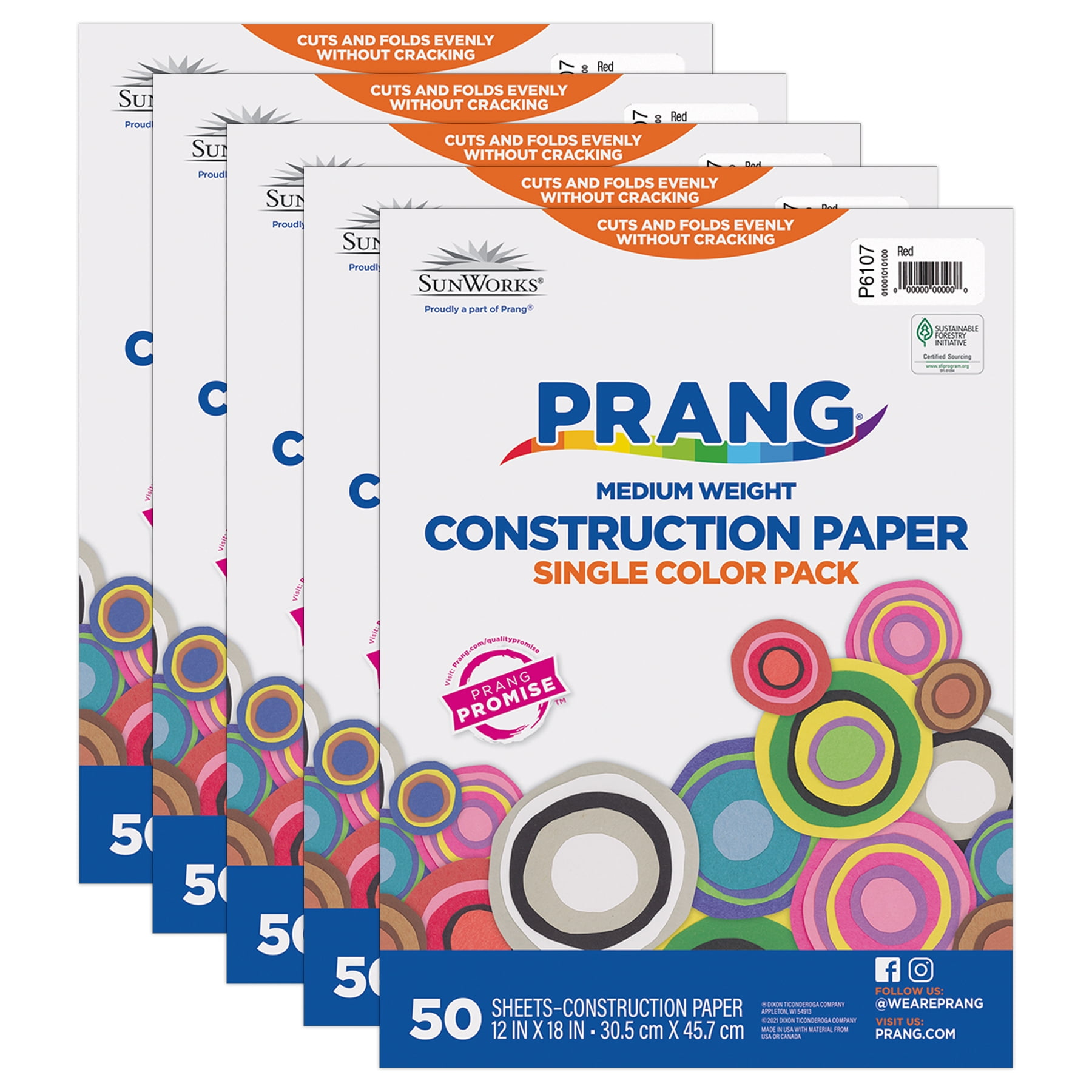 Prang Construction Paper, Medium Weight, Red, 12" x 18", 50 Sheets Per ...