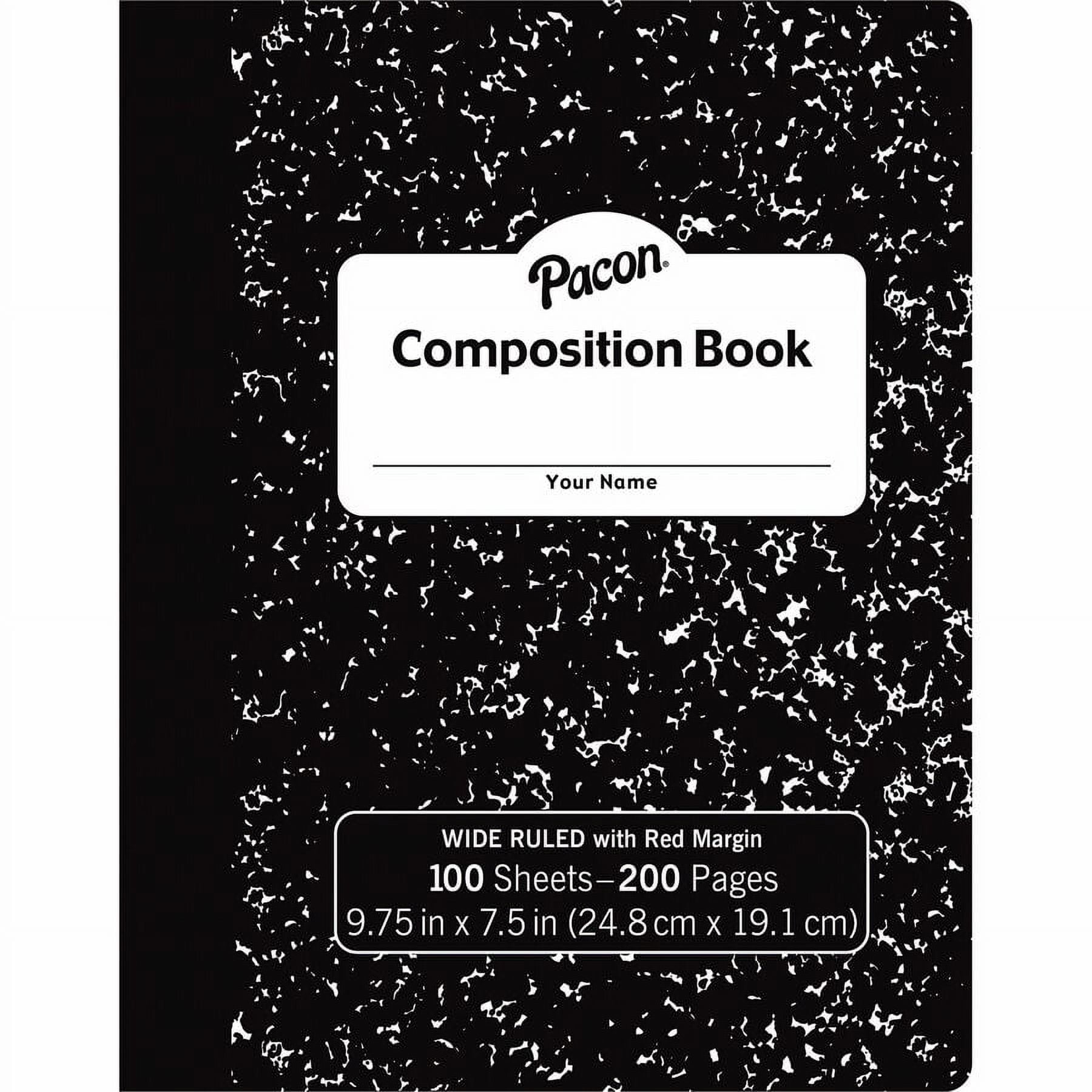 Pacon Composition Book, Wide Rule, Black Marble Hard Cover, 100 Sheets ...