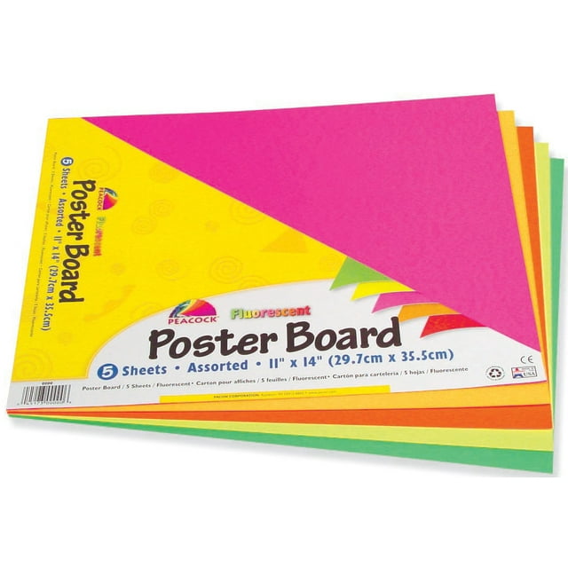 Pacon Poster Board 5-Sheet Pack, 11" x 15", Assorted Fluorescent ...