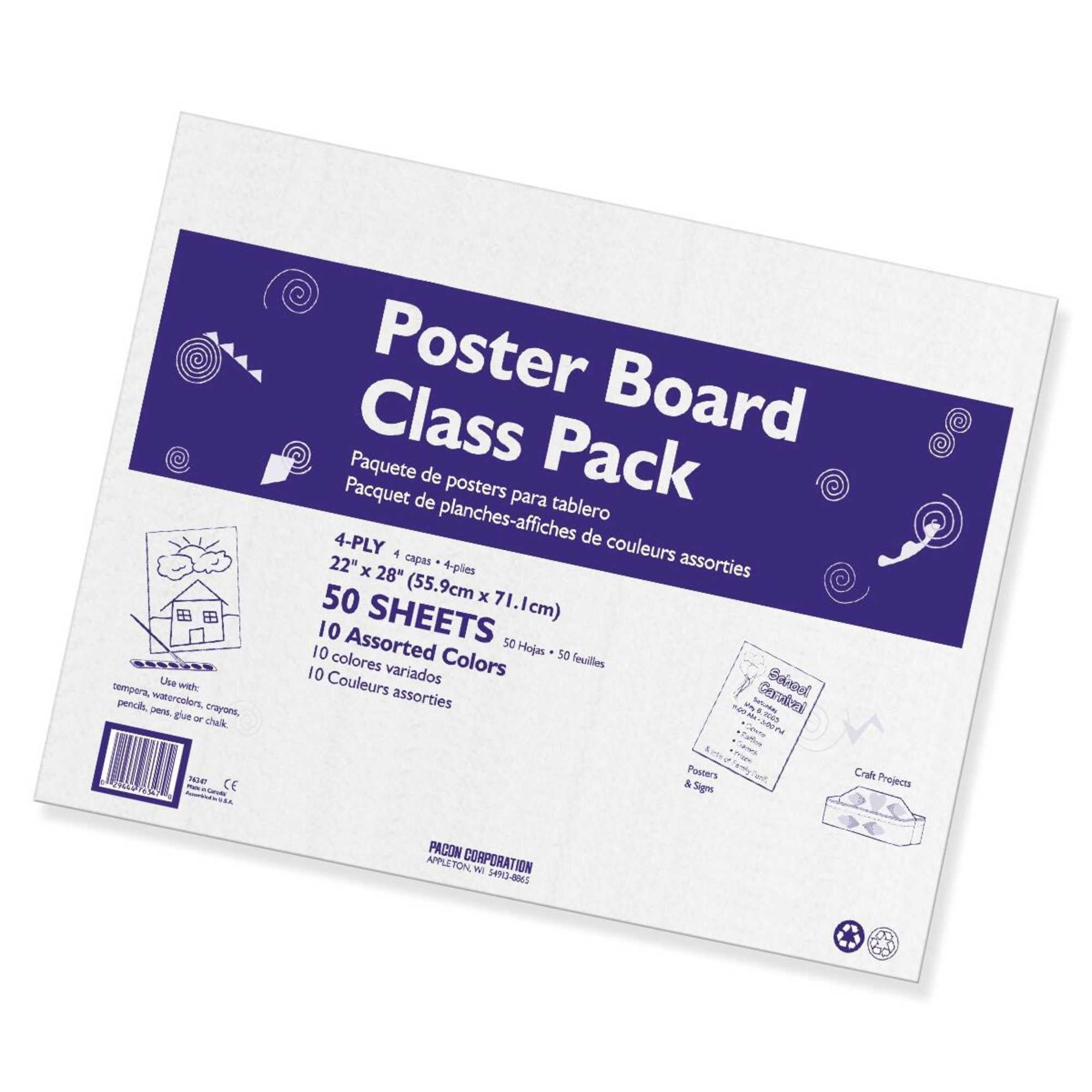 Pacon Poster Board Class Pack, 22" x 28", Assorted Colors, 50 Sheets ...