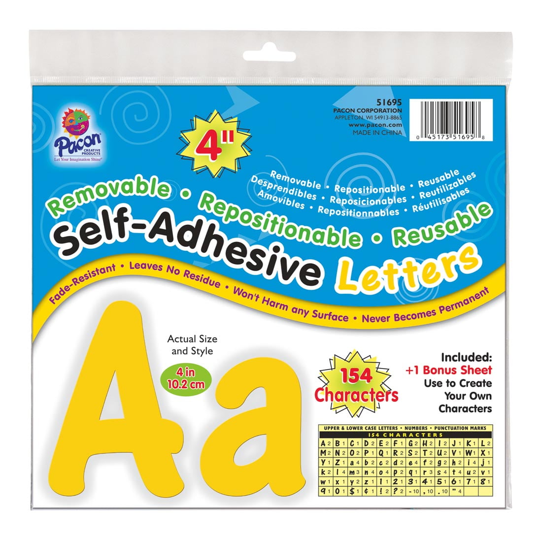 Pacon Reusable Self-Adhesive Vinyl Letters & Numbers Cheery Font 4 ...