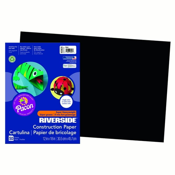 Pacon® Riverside™ Construction Paper, 12" x 18", Black - 50 Sheets per ...