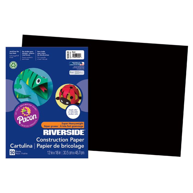 Pacon Riverside Construction Paper, 12" x 18", Black - Walmart.com