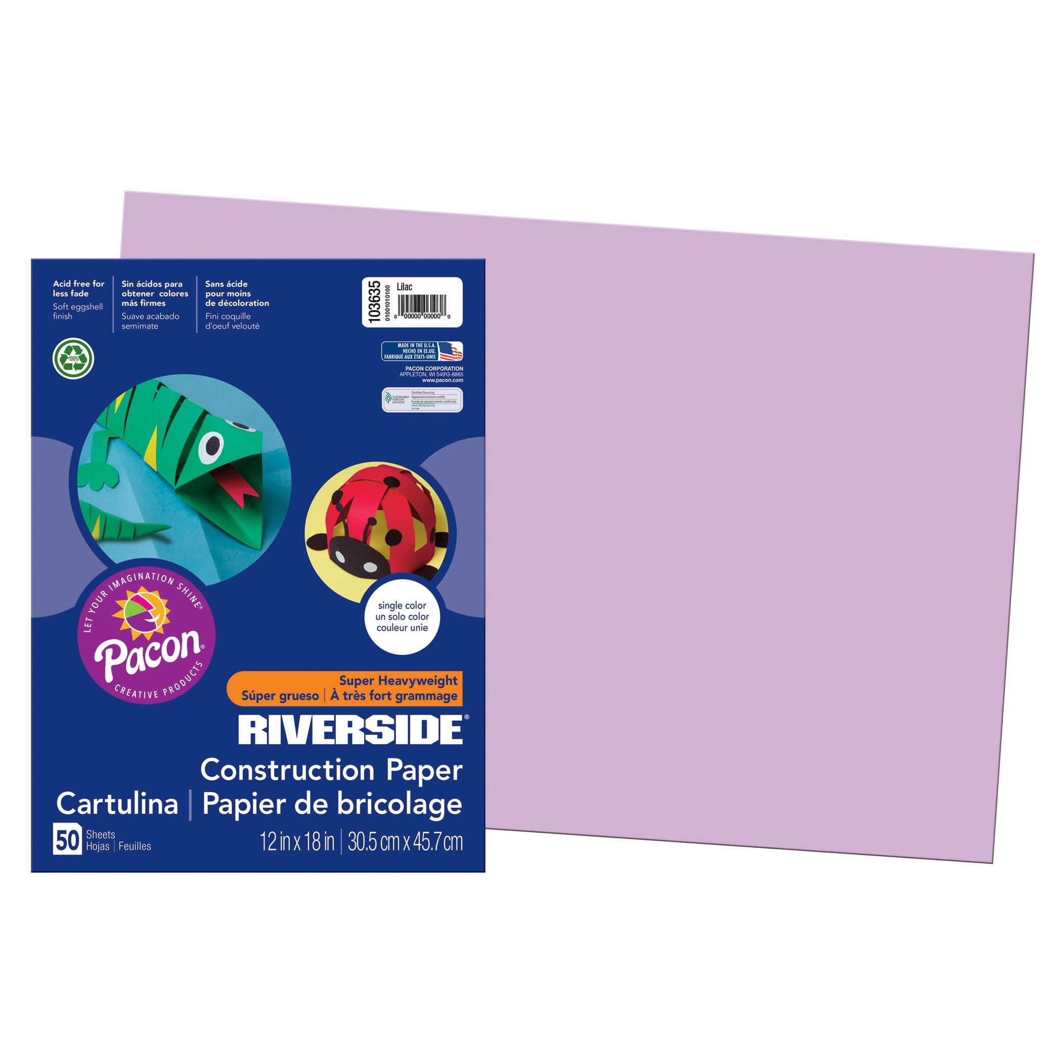 Pacon® Riverside™ Construction Paper, 12" x 18", Lilac - 50 Sheets per ...