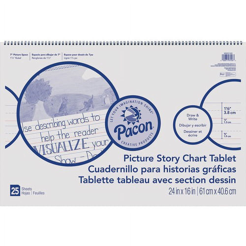 Pacon Ruled Picture Story Chart Tablet - 25 Sheets - Spiral Bound ...