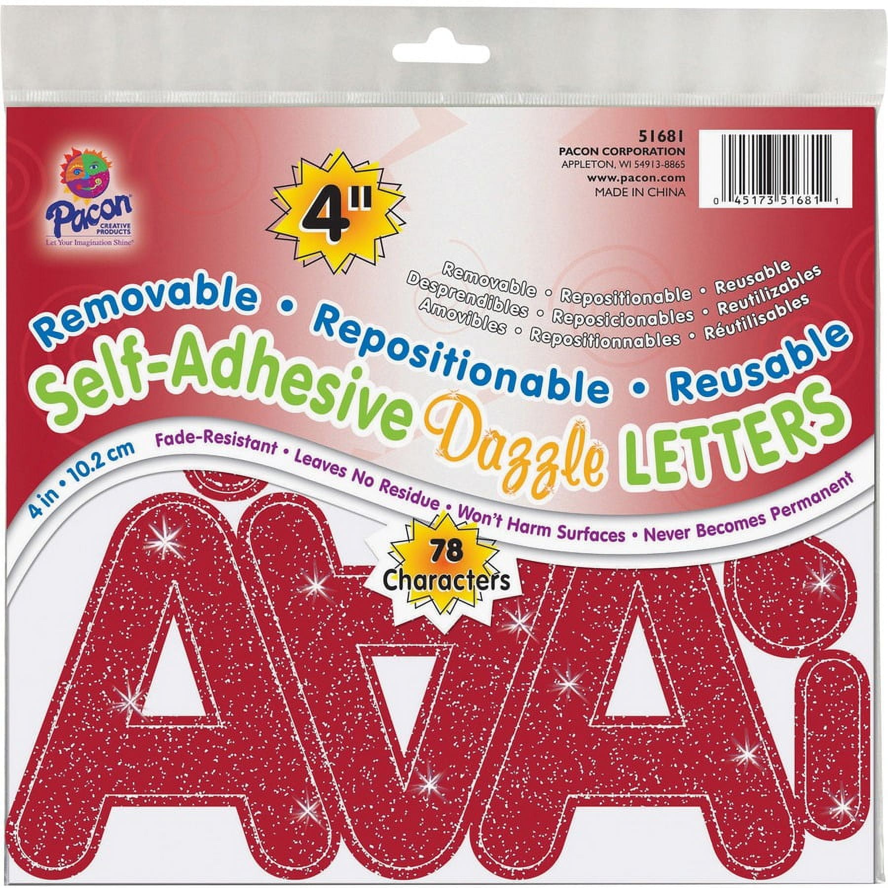 Pacon Self-Adhesive Dazzle Letters Repositionable 4" 78/PK Red 51681 ...