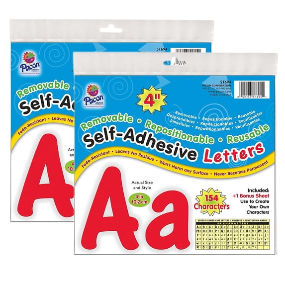 Pacon Self-Adhesive Letters, Red, Cheery Font, 4", 154 Per Pack, 2 ...