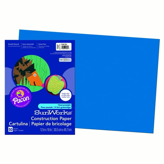 Pacon® SunWorks® Construction Paper, 12" x 18", Bright Blue - 50 Sheets ...