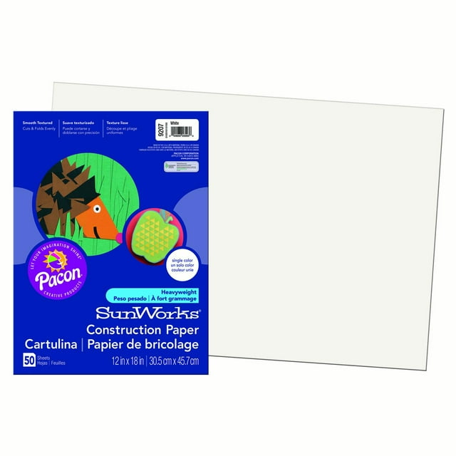 Pacon® SunWorks® Construction Paper, 12" x 18", White - 50 Sheets per ...