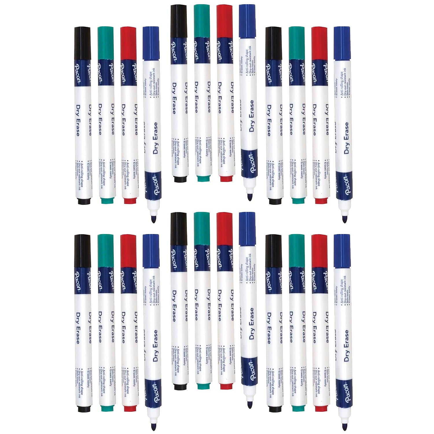 Pacon Triangular Dry Erase Markers, 4 Assorted Colors, Bullet Tip, 4 ...