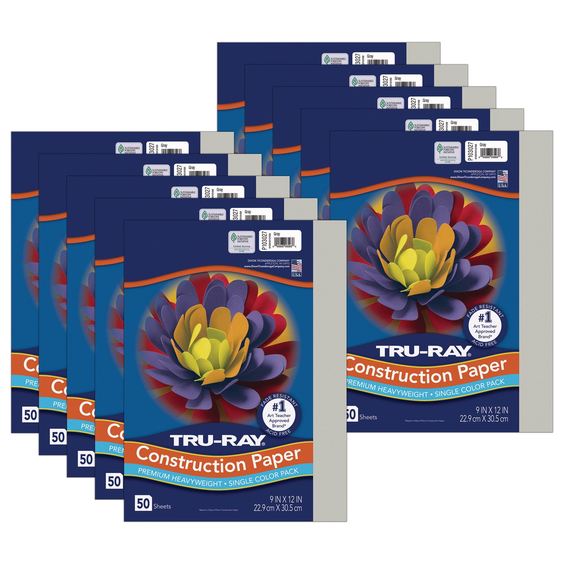 Tru-Ray Construction Paper, Heavyweight, Gray, 9" x 12", 50 Sheets Per ...